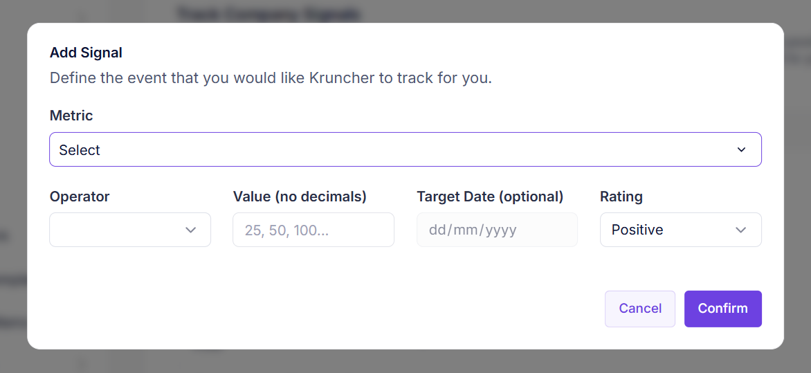 How to Customize Events/Signals that Kruncher Tracks